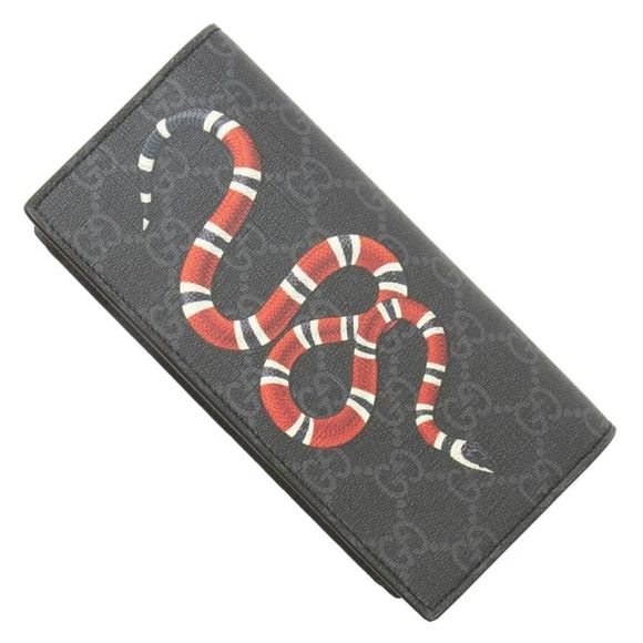 Gucci | Bags | Guccilongwallet Kingsnake Print Gg Supreme Long Wallet Black | Poshmark